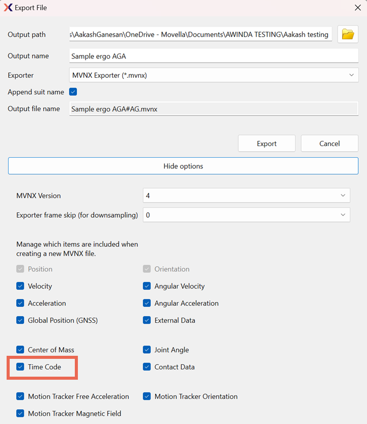 How to get time code variable in excel from mocap data?