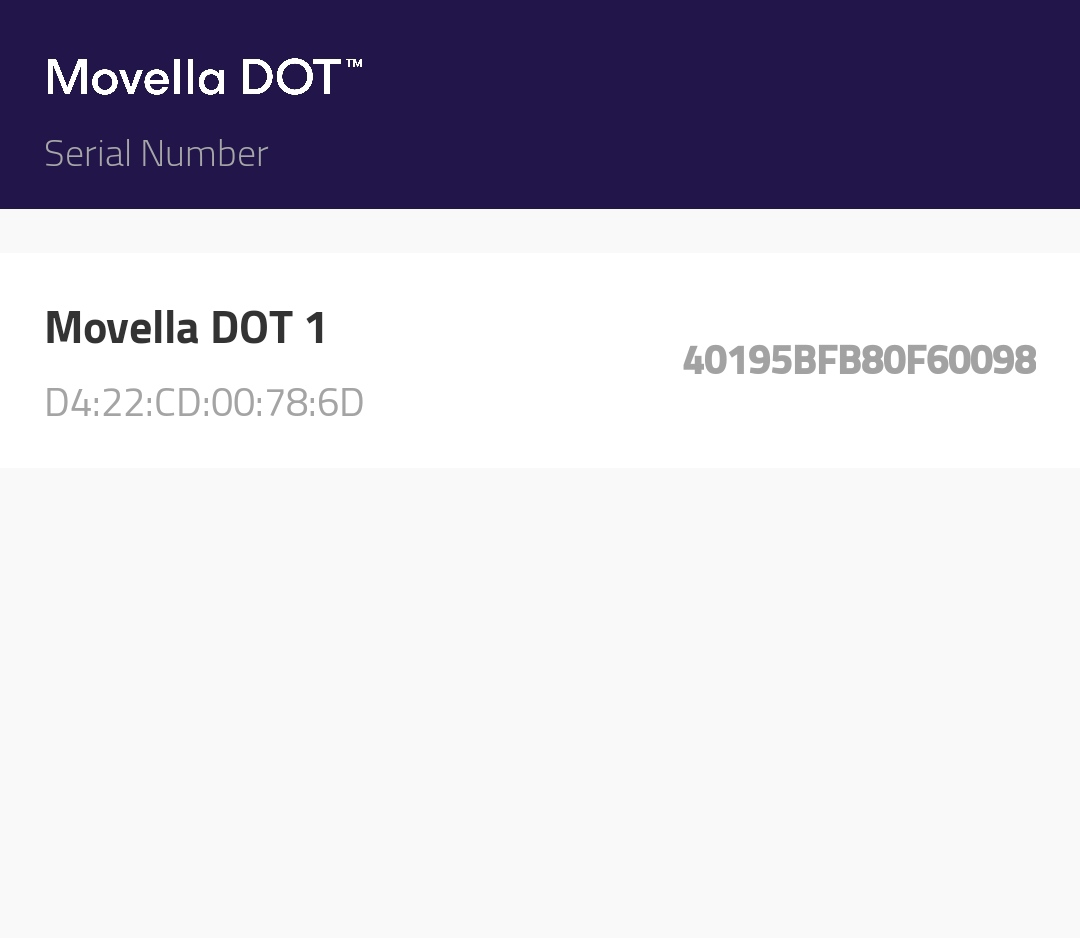 Serial Number on Movella DOT