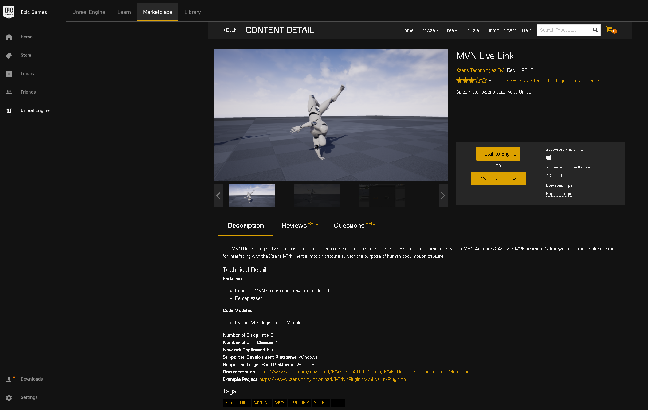 MVN Unreal Live Link Plugin UE4
