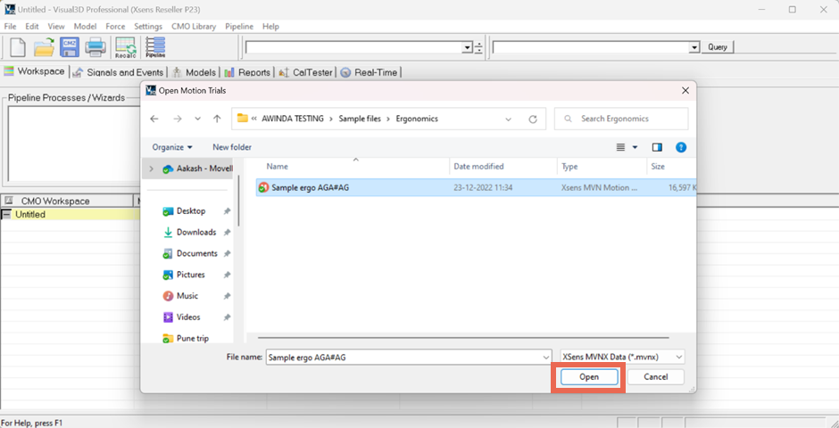 'Importing MVNX files into Visual 3D'
