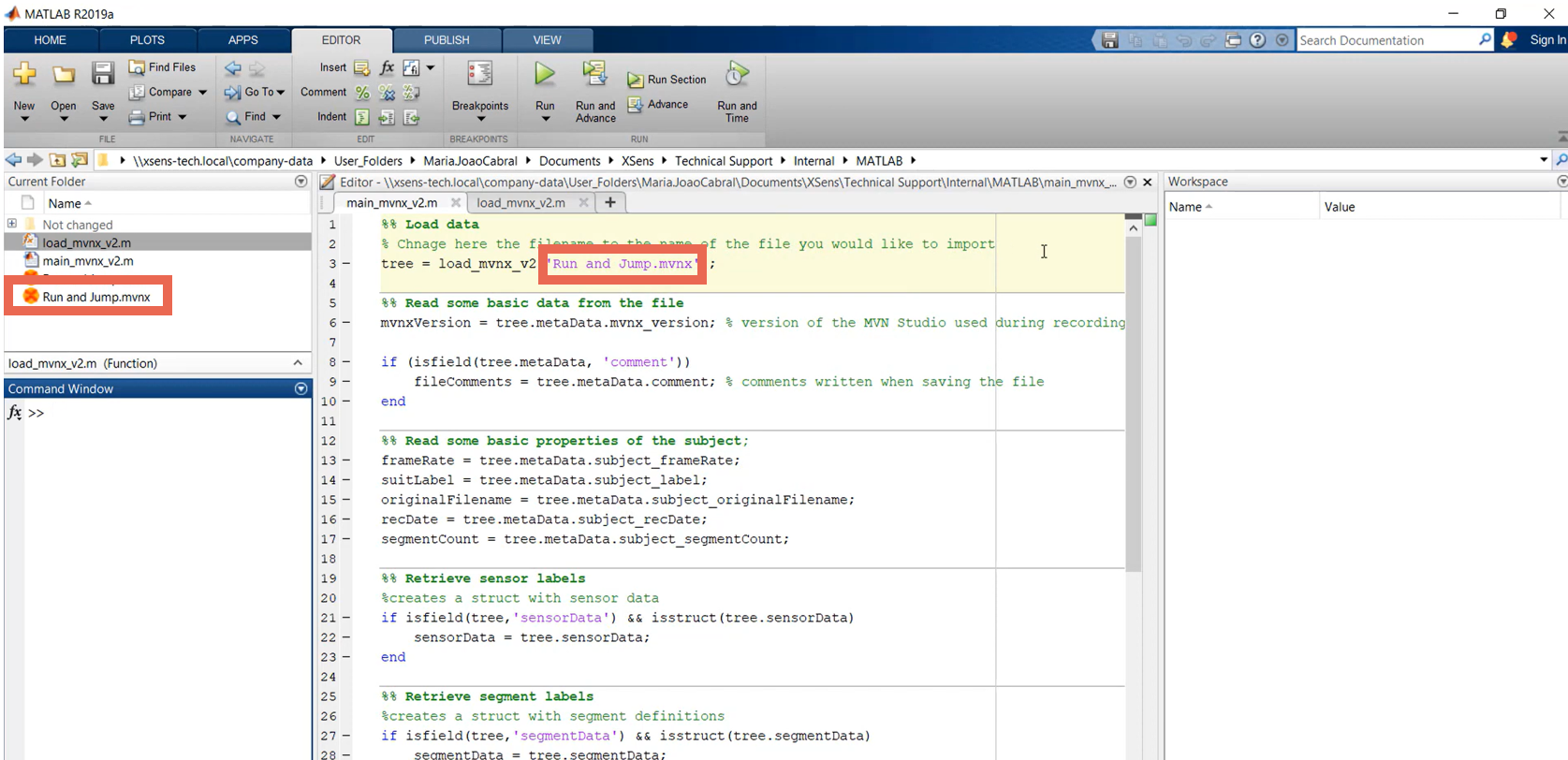 读取MVNX数据的MATLAB脚本